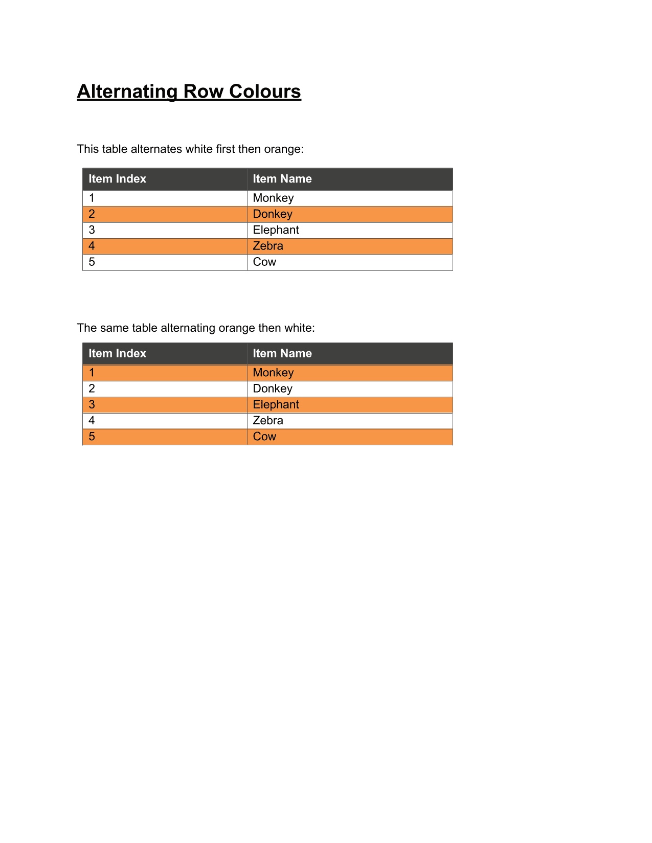 Alternating Row Colours